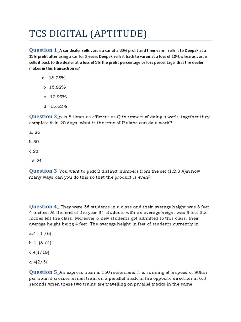TCS Digital - Quantitative Aptitude | PDF | Interest | List Price