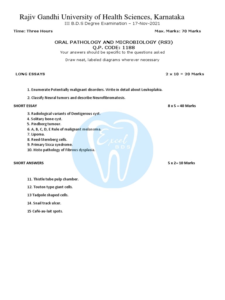 Oral Path Qp. 2021 2 | PDF | Neoplasms | Pathology