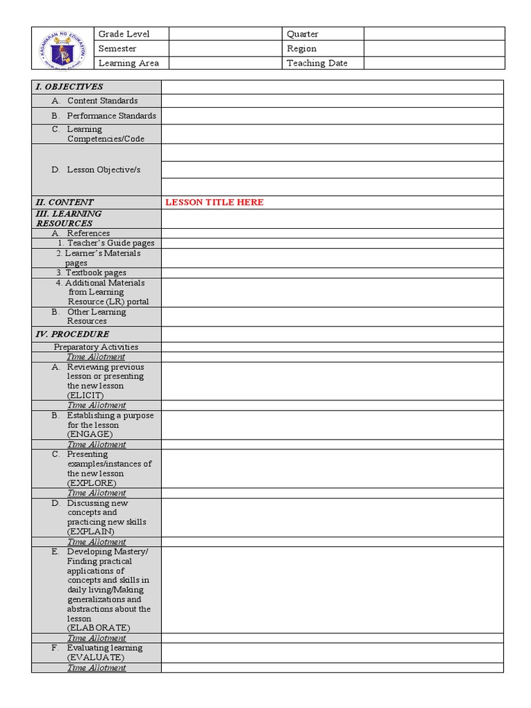 Comprehensive Lesson Plan Template | PDF | Teaching Method | Learning