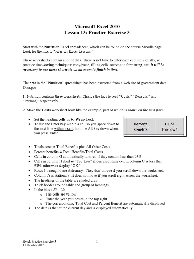 Microsoft Excel 2010 Lesson 13: Practice Exercise 3: Necessary To Use ...