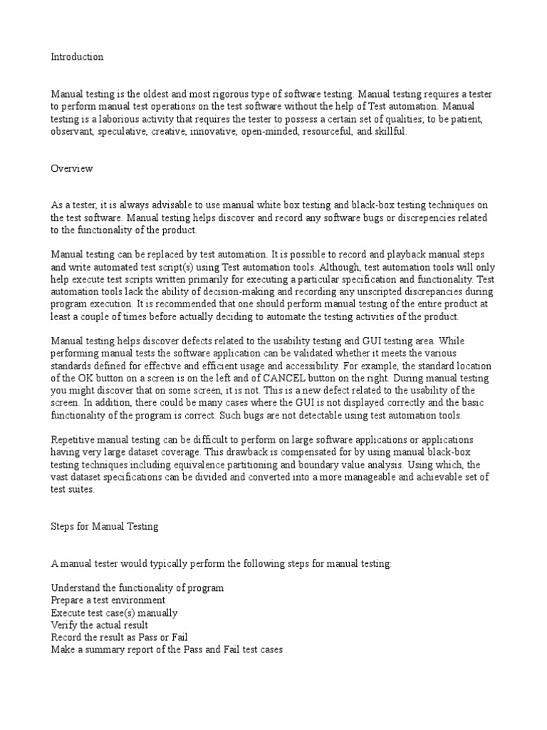 Manual Testing Concepts Pdf Software Bug Quality Assurance