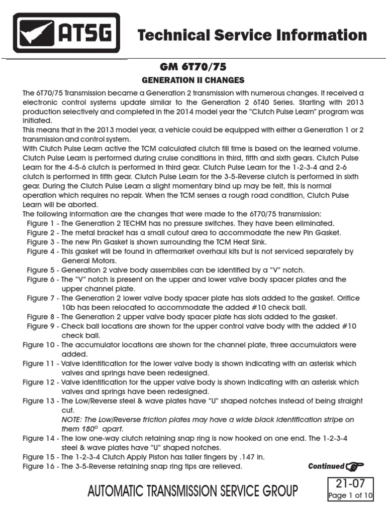 6T70 Gen2 Changes | PDF | Valve | Clutch