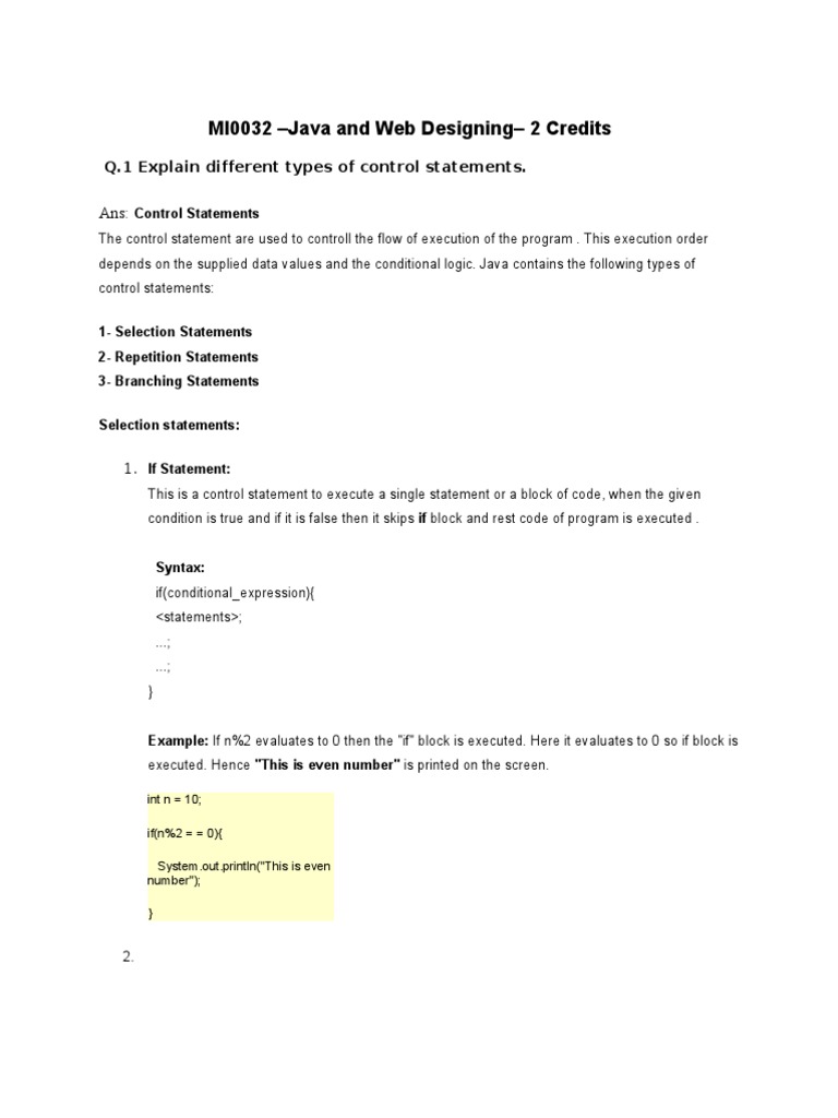 MI0032 - Java and Web Designing - 2 Credits: Q.1 Explain Different ...