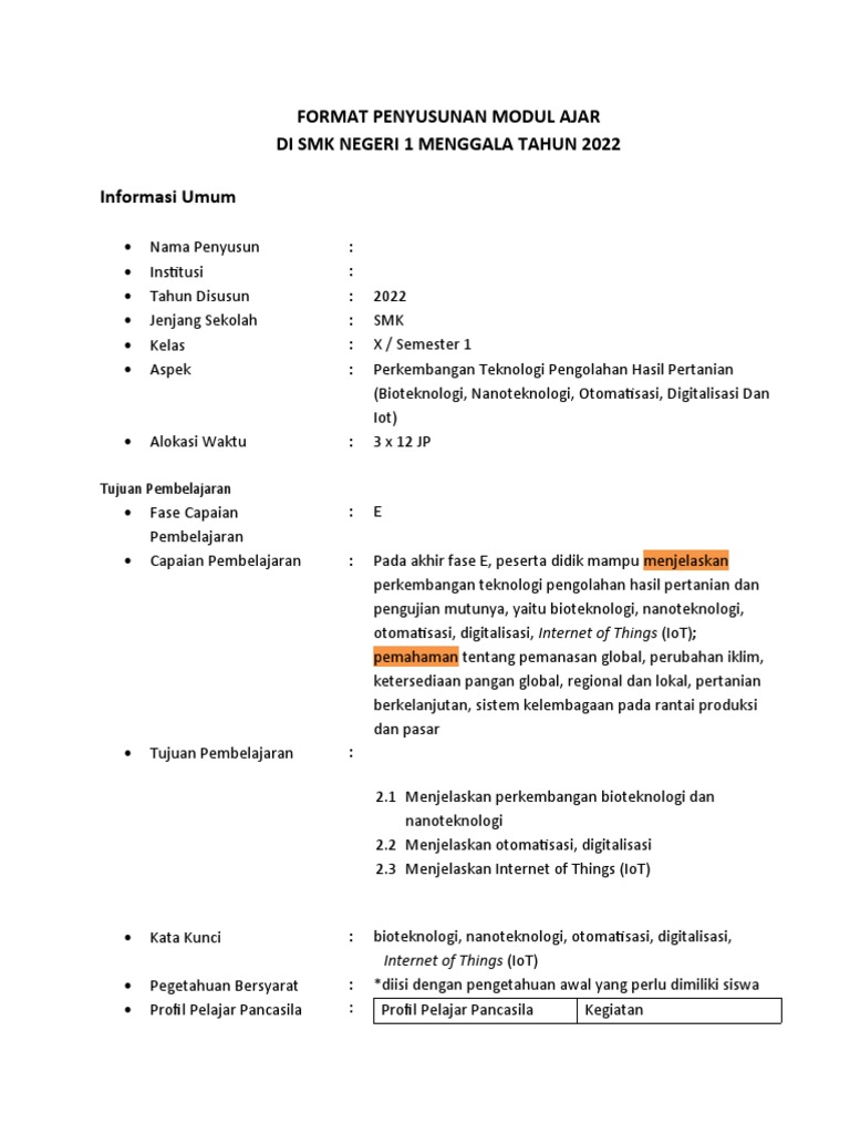 Contoh Modul Ajar Fix | PDF