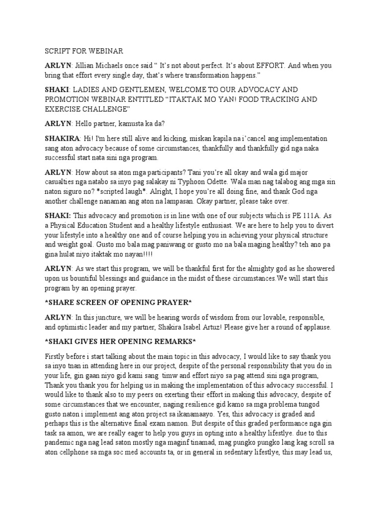 Script For Webinar | PDF | Fat | Diet & Nutrition