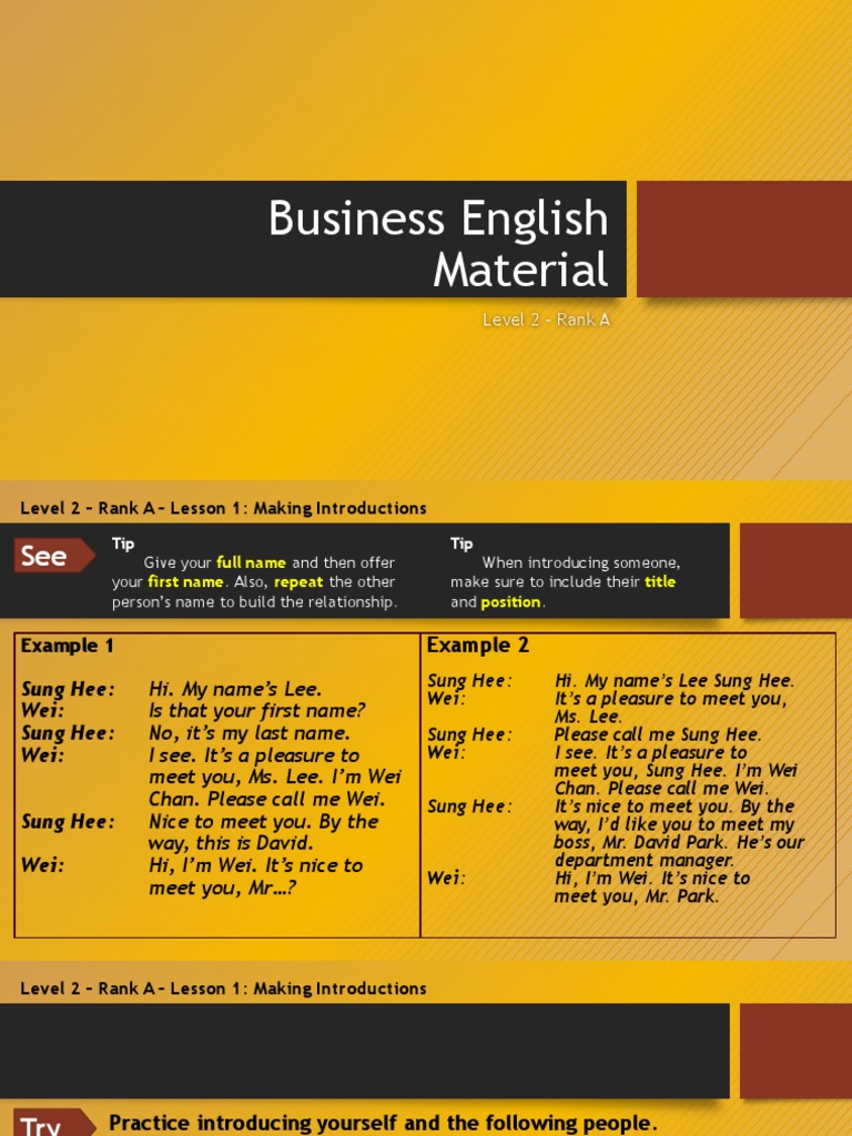 Business English Material: Level 2 - Rank A | PDF | Organizational ...