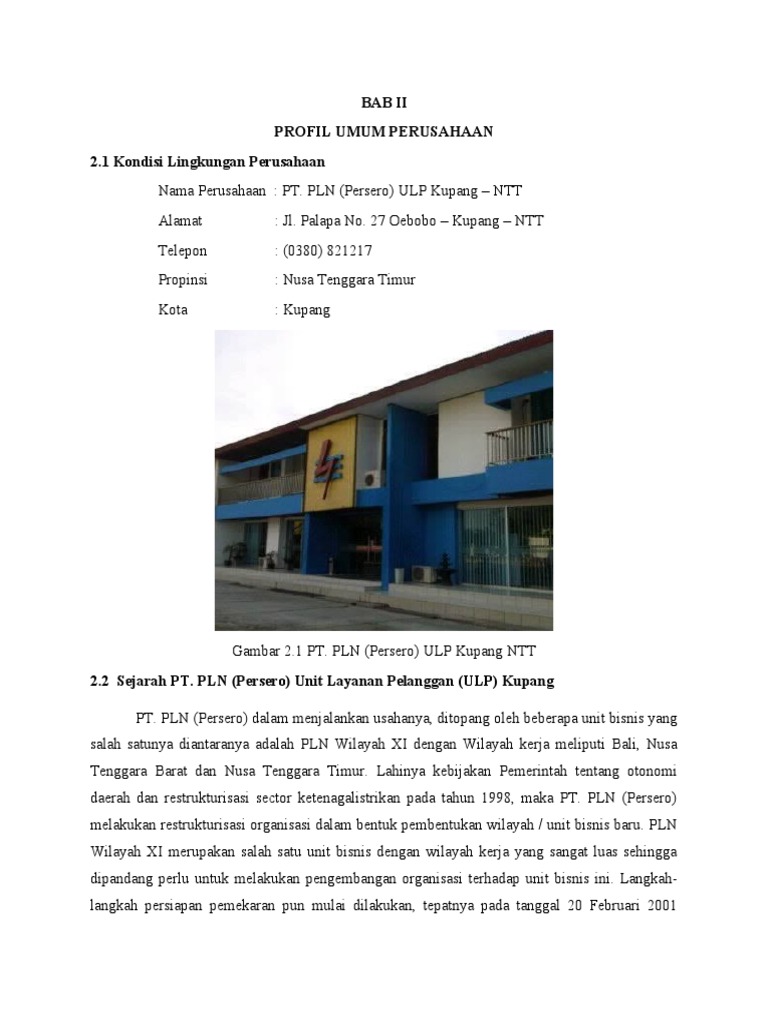 Profil PT. PLN ULP Kupang NTT | PDF