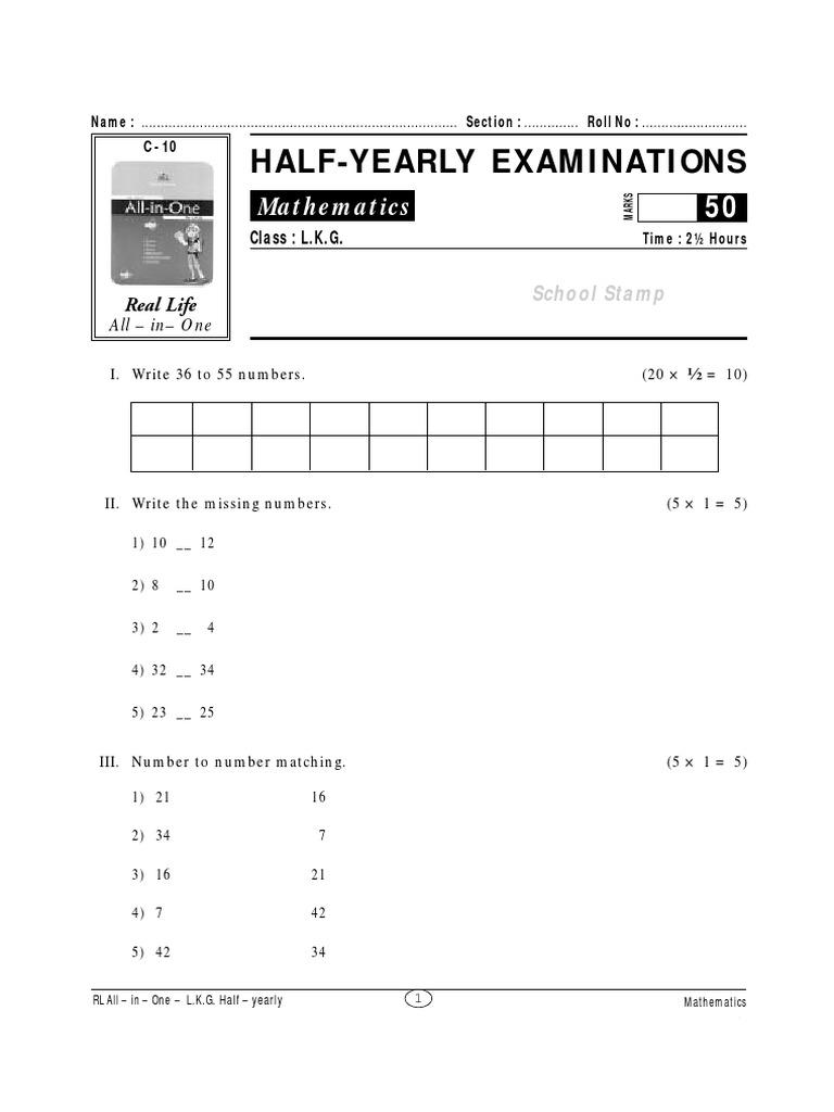 Half-Yearly Examinations: Mathematics | PDF