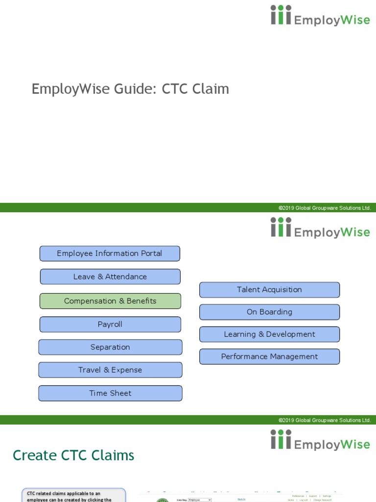Employwise Guide: CTC Claim: ©2019 Global Groupware Solutions LTD | PDF