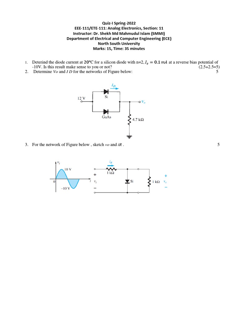 EEE-111 Quiz Spring 2022 Details | PDF