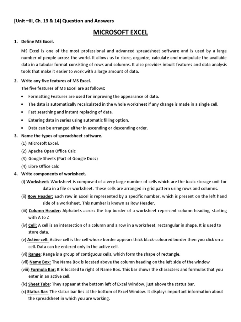 Microsoft Excel: Question and Answers | Download Free PDF | Chart | Microsoft Excel