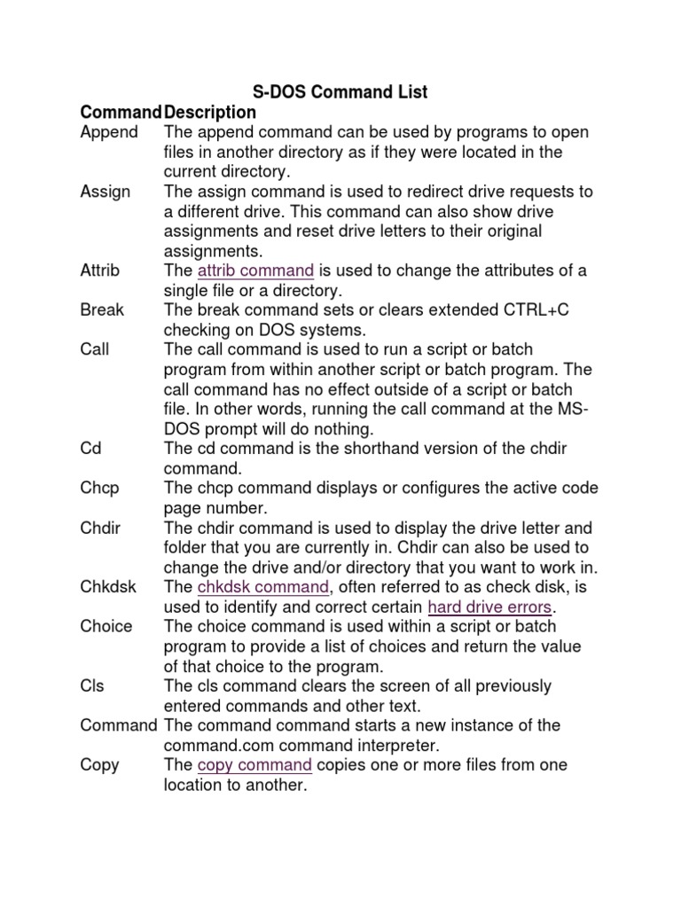 S-DOS Command List Command Description | PDF | Computer Engineering ...