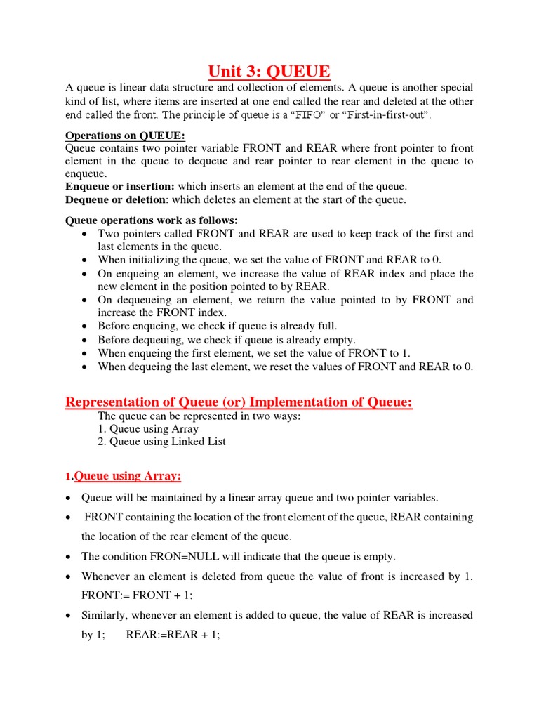 Nep Ds Notes On Queue Pdf Queue Abstract Data Type Applied Mathematics