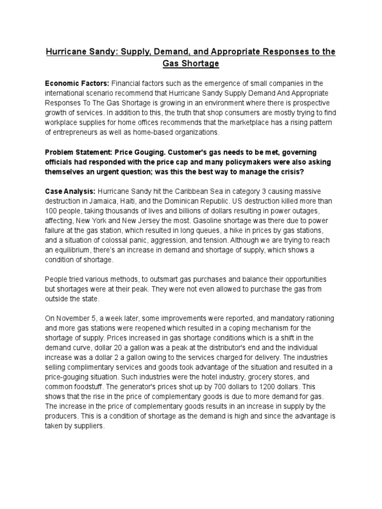 Hurricane Sandy Case Analysis | PDF | Prices | Economies