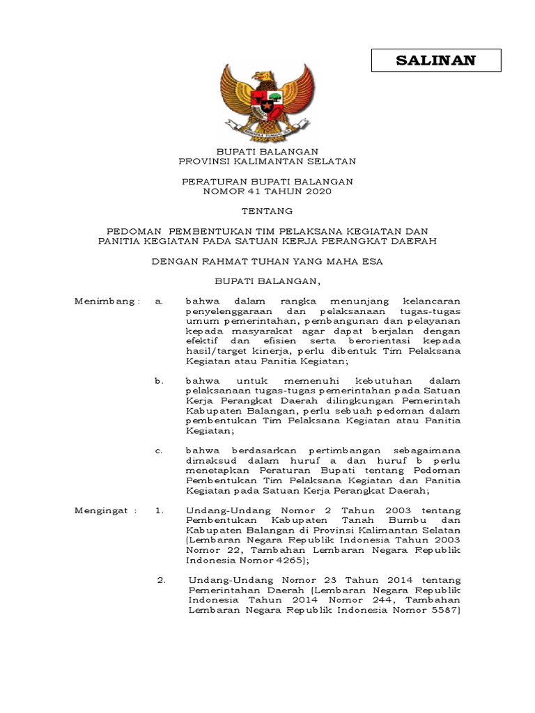 No 41 Pedoman Pembentukan Tim Pelaksana Kegiatan Dan Panitia Kegiatan ...