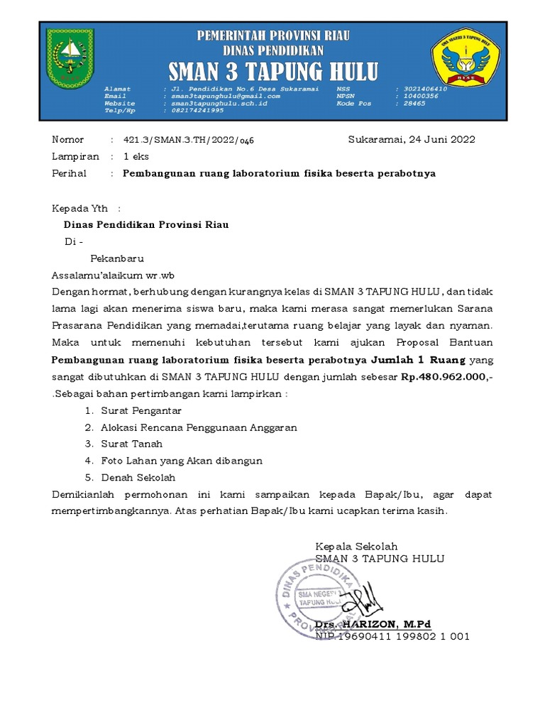 Proposal Laboratorium Fisika SMAN 3 TAPUNG HULU | PDF | Sains & Matematika