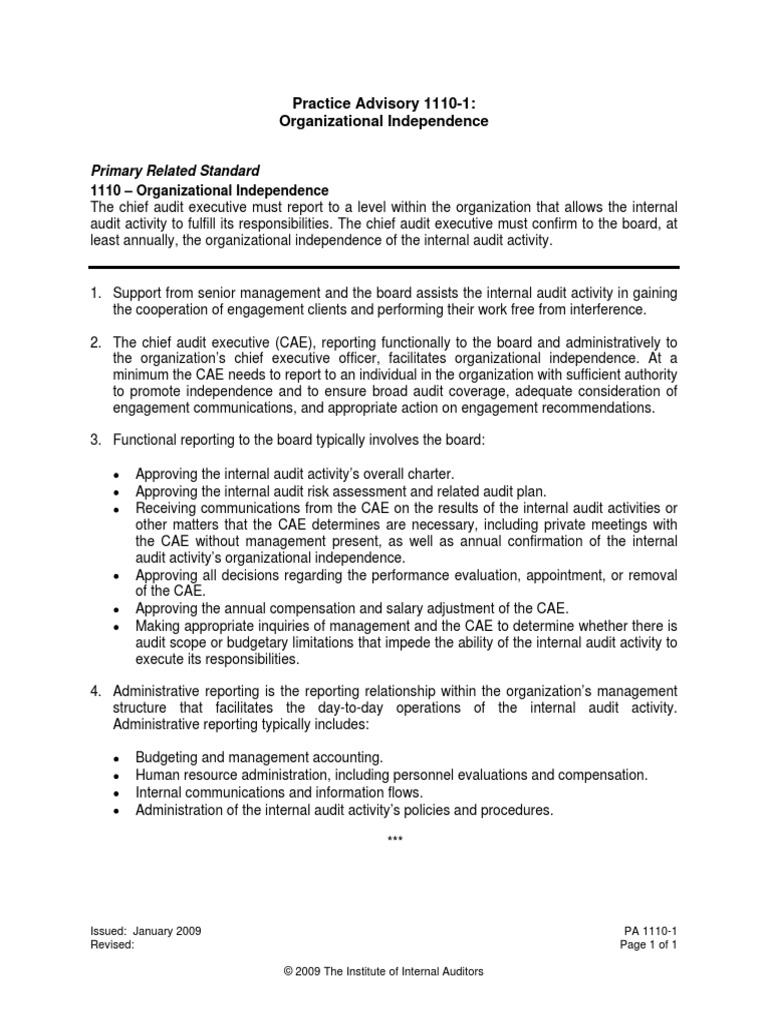 Primary Related Standard: 1110 - Organizational Independence | Download ...