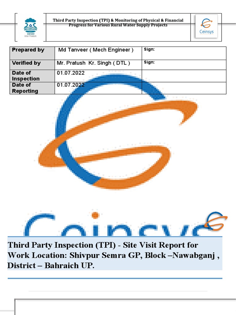 Third Party Inspection (TPI) - Site Visit Report For Work Location ...