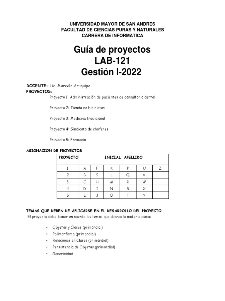 Proyectos LAB121 I 2022 | PDF | Java (lenguaje de programación) | Informática