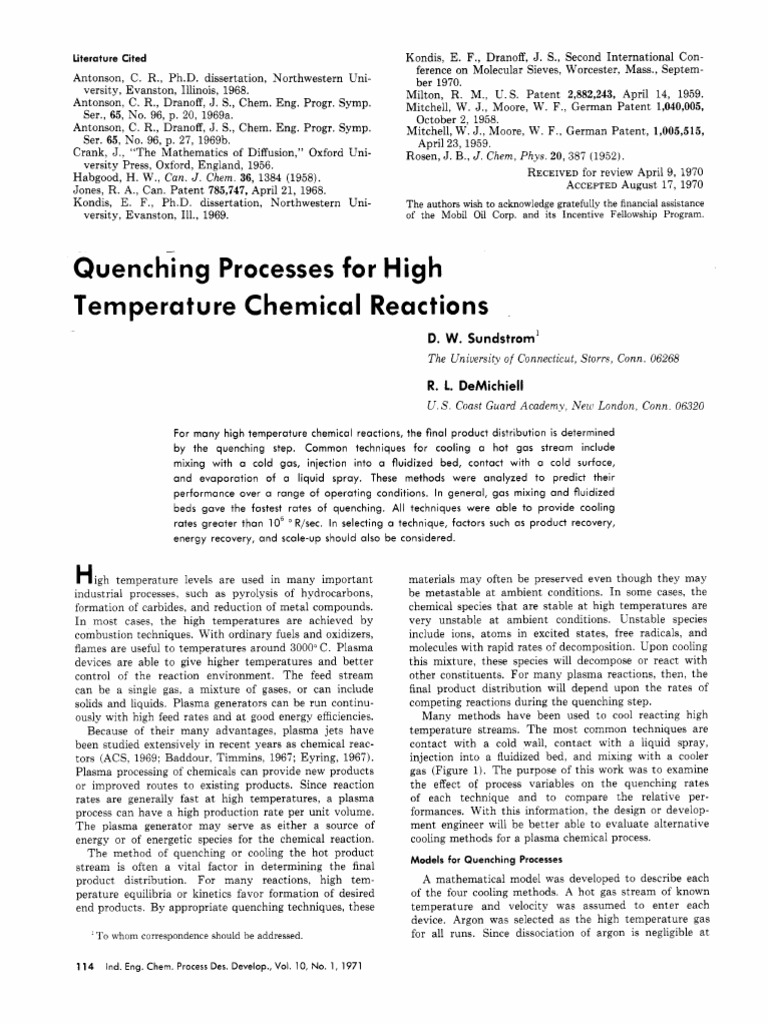 Quenching Processes Temperature Chemical Reactions: E. F., J. S. | PDF ...