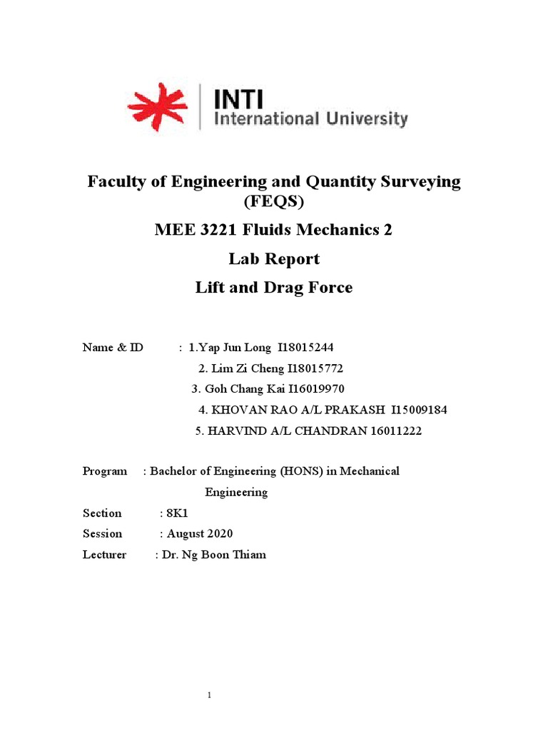 Experiment Lift and Drag Force Group 1 | PDF | Lift (Force) | Drag ...