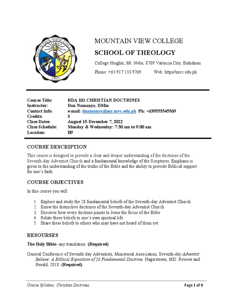 Rda Christian Doctrines Course Syllabus | PDF | Seventh Day Adventist ...