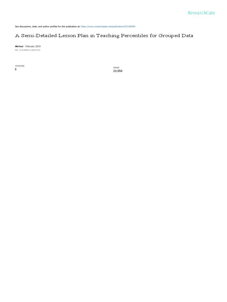 A Semi-Detailed Lesson Plan in Teaching Percentiles For Grouped Data | PDF | Learning | Lesson Plan