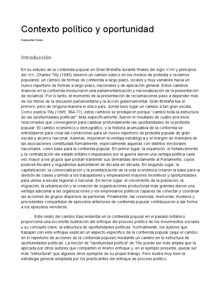 Contexto Politico y Oportunidad - Hanspeter Kriesi | PDF | Cambio ...