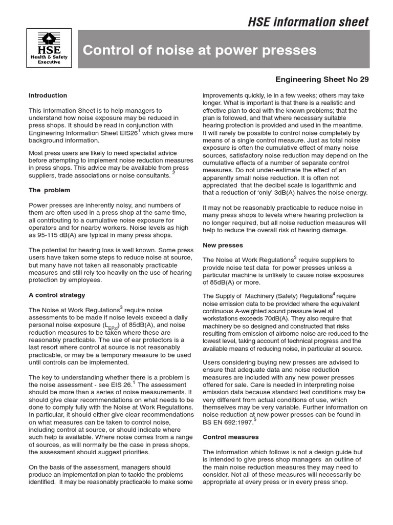 HSE Noise in Power Presses | PDF | Noise | Decibel