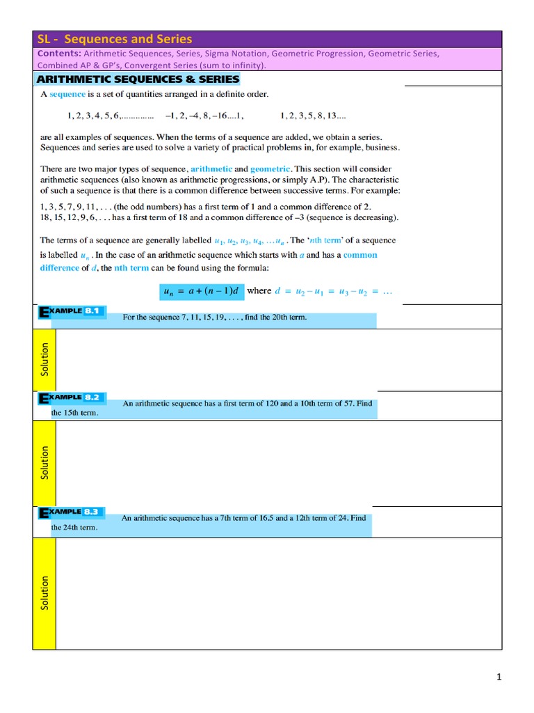 Sequences and Series SL Worksheet (Student) | PDF