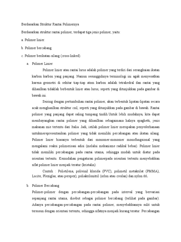 Jenis-Jenis Polimer Berdasarkan Struktur | PDF