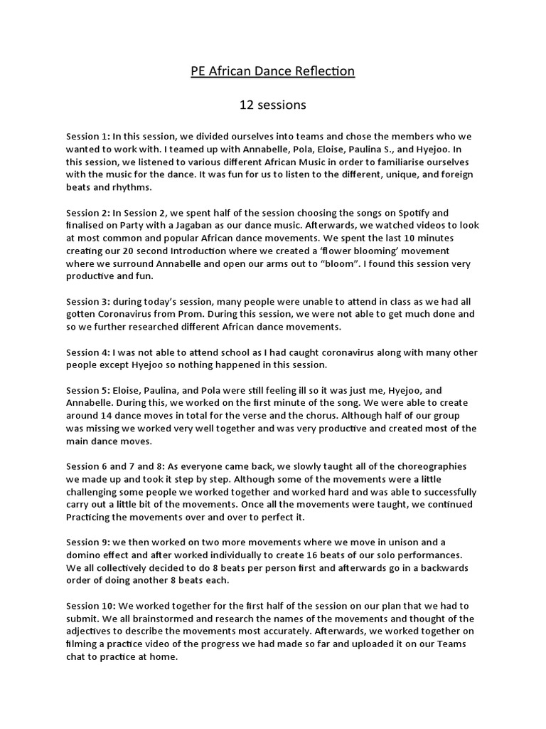 PE African Dance Reflection | Download Free PDF | Performing Arts