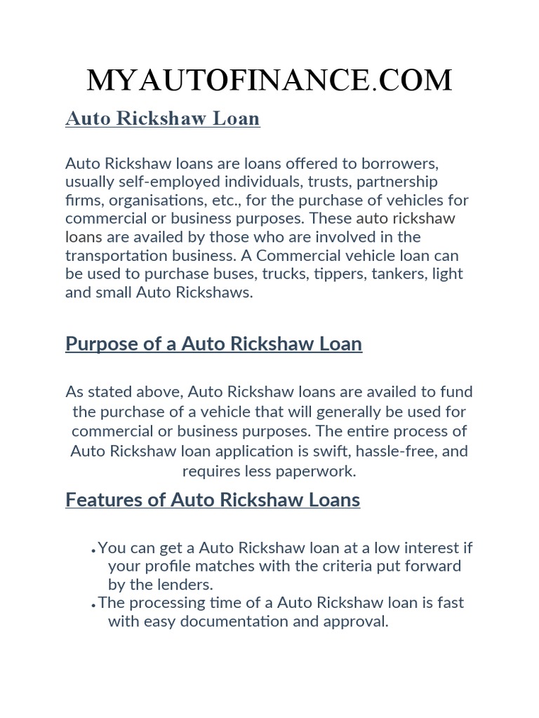 Finance Company To Finance Auto Rickshaw | PDF | Loans | Refinancing
