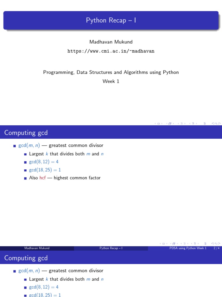Python Recap I Madhavan Mukund Pdf Computer Programming Algorithms And Data Structures 
