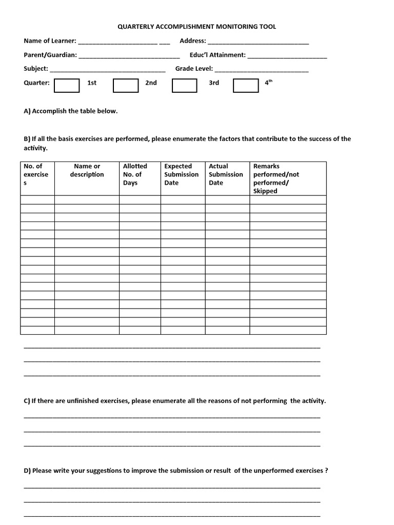 QUARTERLY-ACCOMPLISHMENT-MONITORING-TOOL | PDF