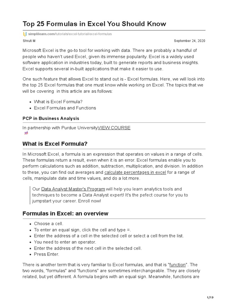 Top 25 Formulas in Excel You Should Know | PDF | Microsoft Excel | Letter Case