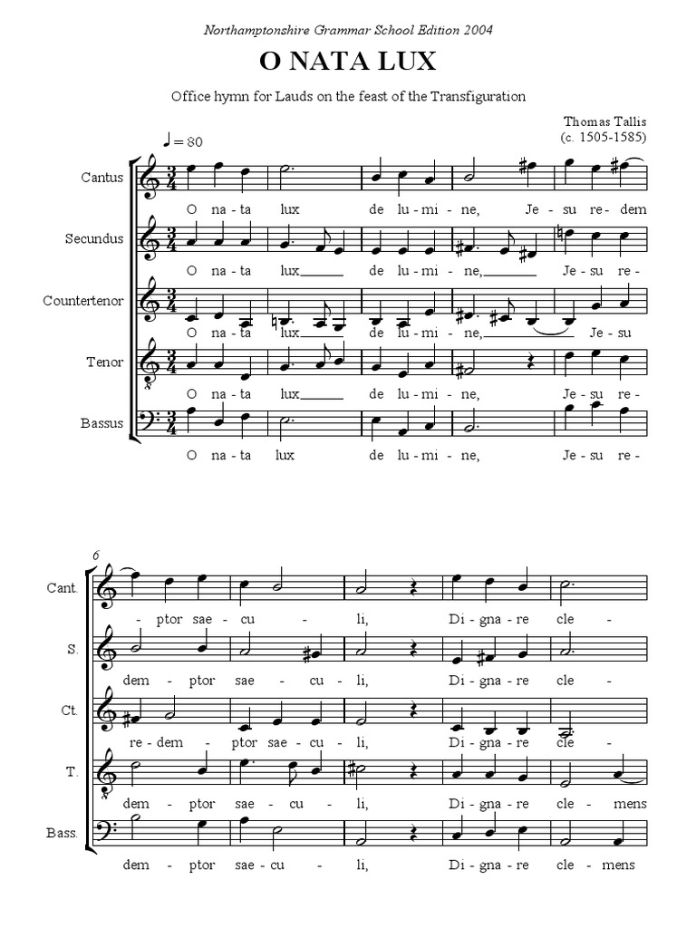 Thomas Tallis - o Nata Lux A Minor | PDF