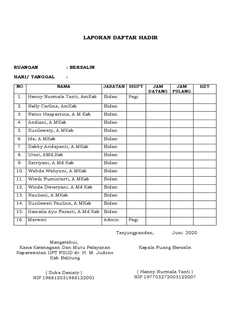 Laporan Daftar Hadir | PDF