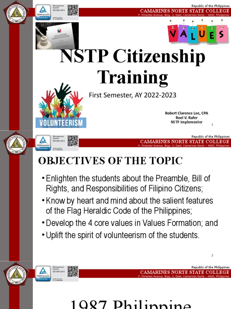 NSTP Citizenship Training 1987 Phil Constitution United Nations Human ...