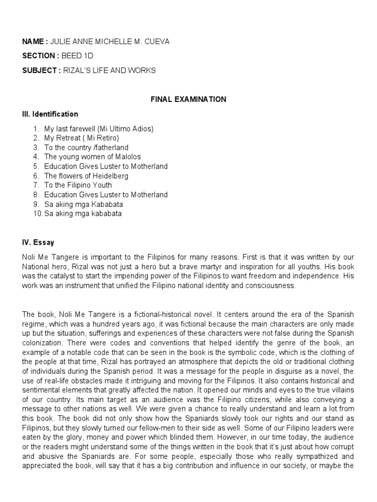 Final Exam in Rizal | PDF | Philippines