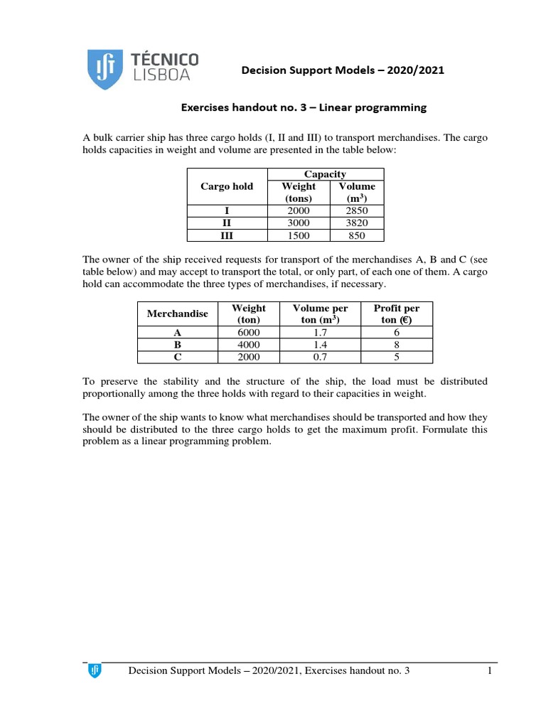 Decision Support Models Exercises - LP Ship | PDF | Cargo | Freight Transport
