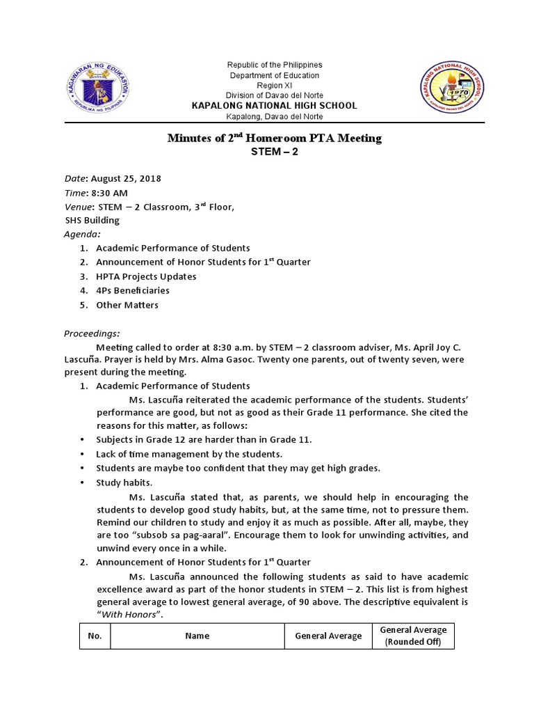 Minutes of 2nd HRPTA Meeting | PDF