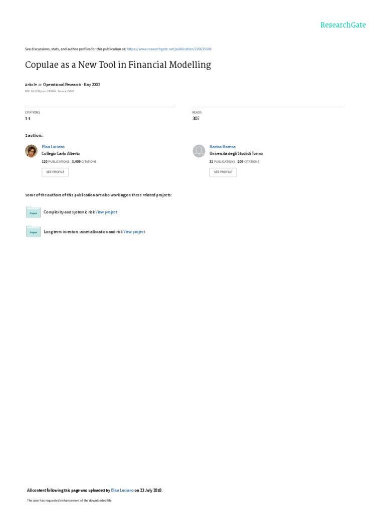 Copulae As A New Tool in Financial Modelling | PDF | Value At Risk ...