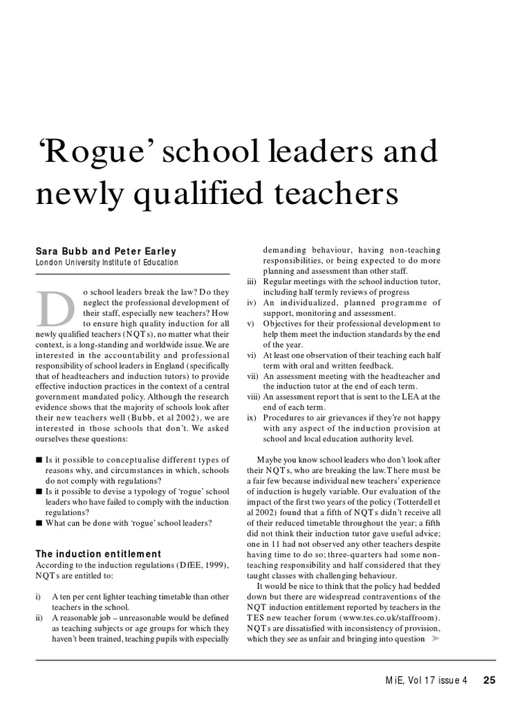 Rogue' School Leaders and Newly Qualified Teachers: Sara Bubb and Peter Earley | PDF | Teachers ...