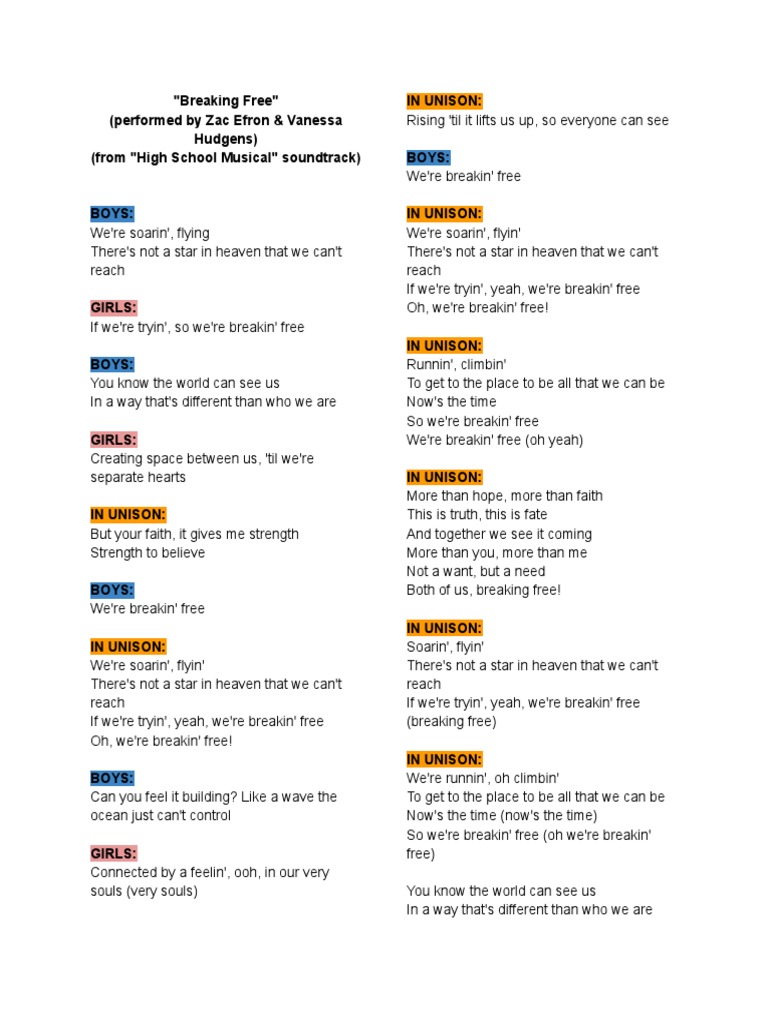 Breaking Free Lyrics - Capping 2022 Theme Song | PDF