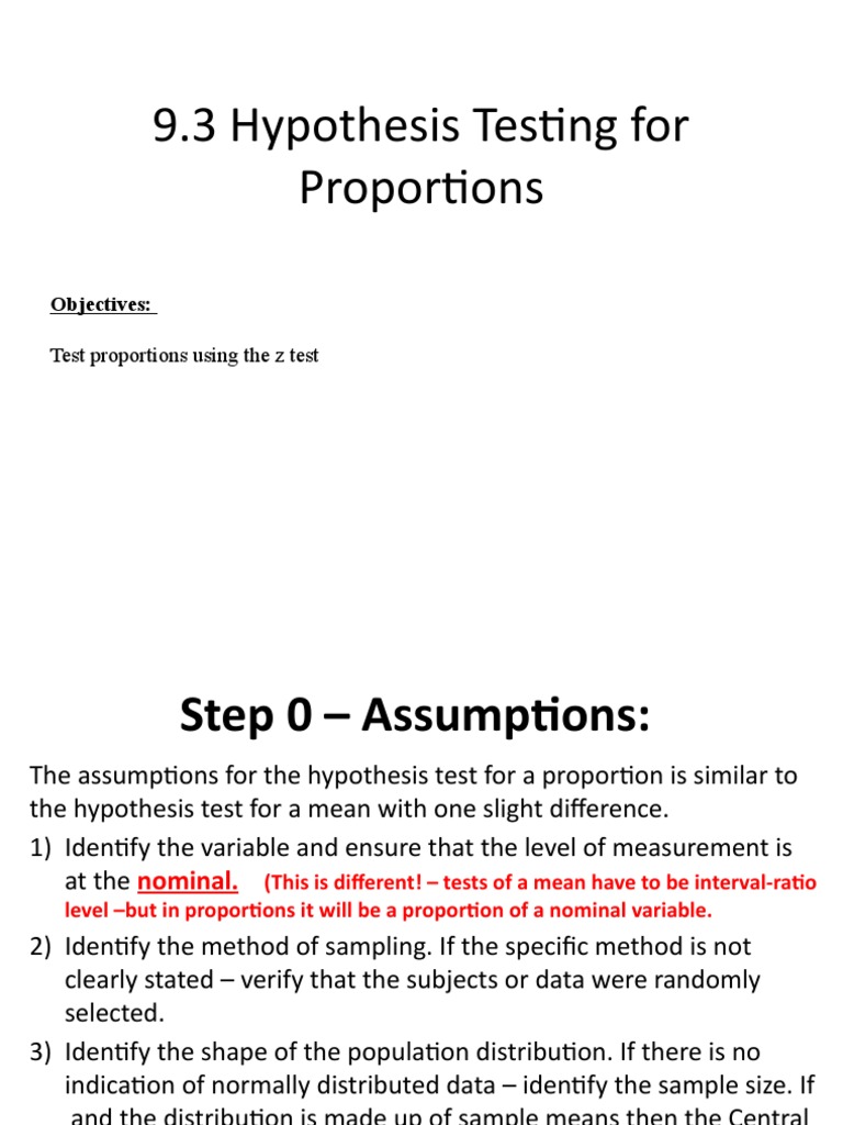 CH 9.3 Hypothesis Testing For Proportions | PDF | Normal Distribution ...