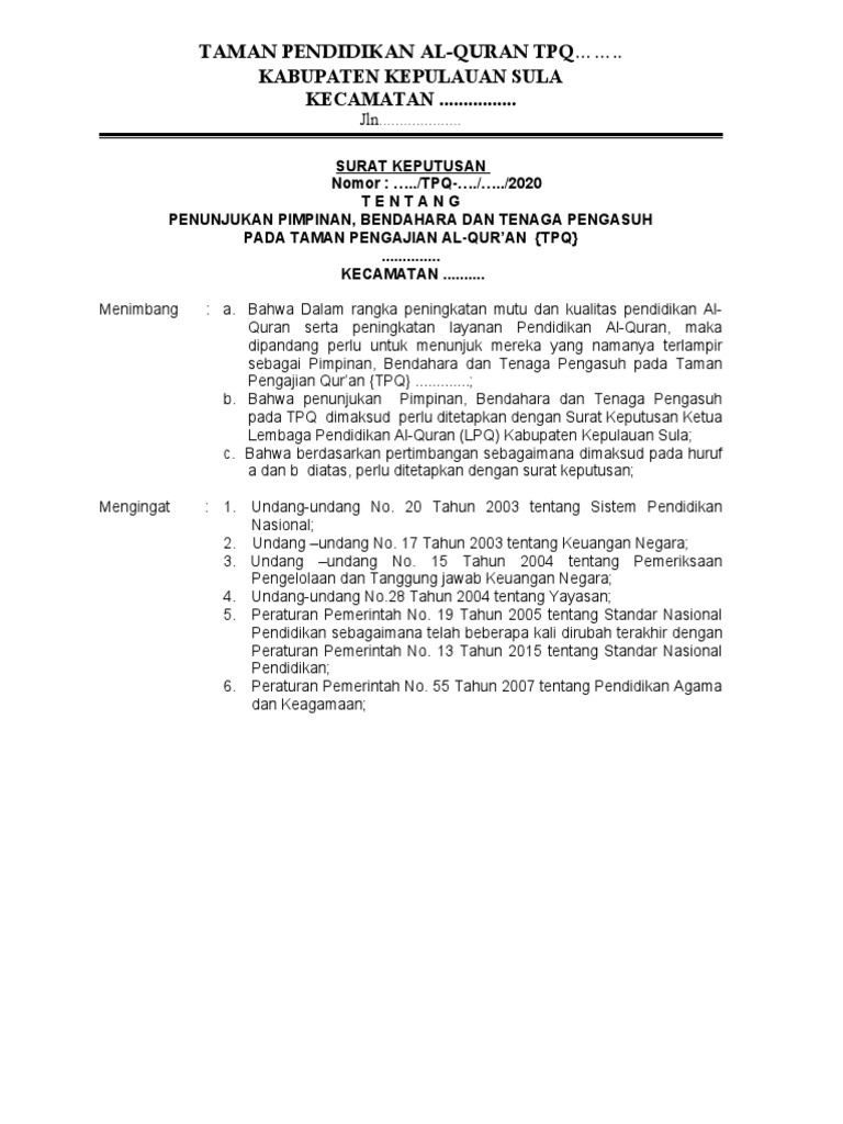 Contoh SK Pengurus | PDF