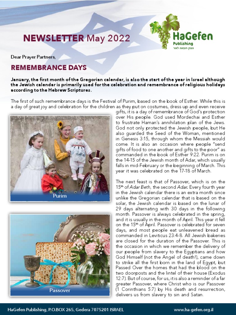 HaGefen Newsletter 0522 | PDF | Passover | Hebrew Calendar