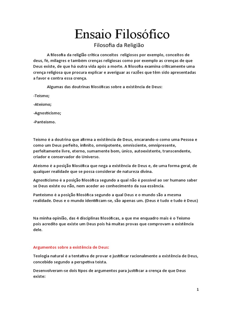 Ensaio Filosófico Simão Lêdo | PDF | Deus | Existência de Deus