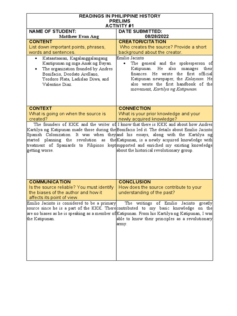 History Activity Template | PDF
